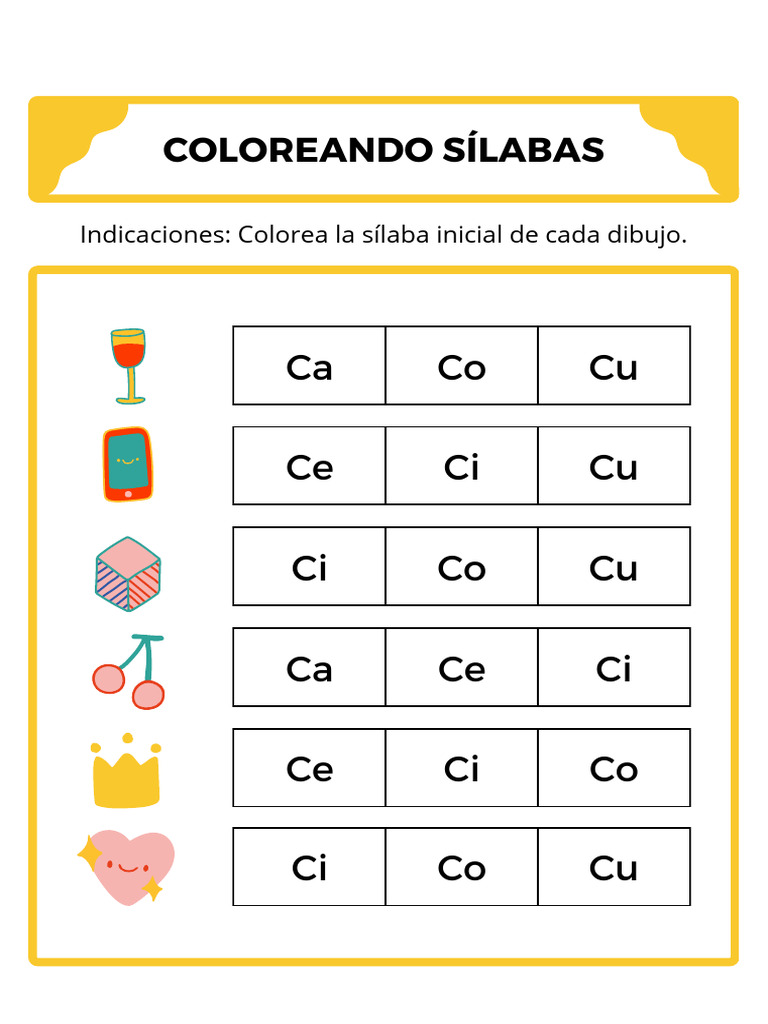 Hoja de Trabajo Coloreando Sílabas Divertido Azul | PDF