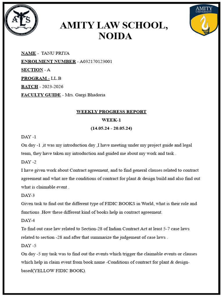 Weekly Progress Report - 1 | PDF