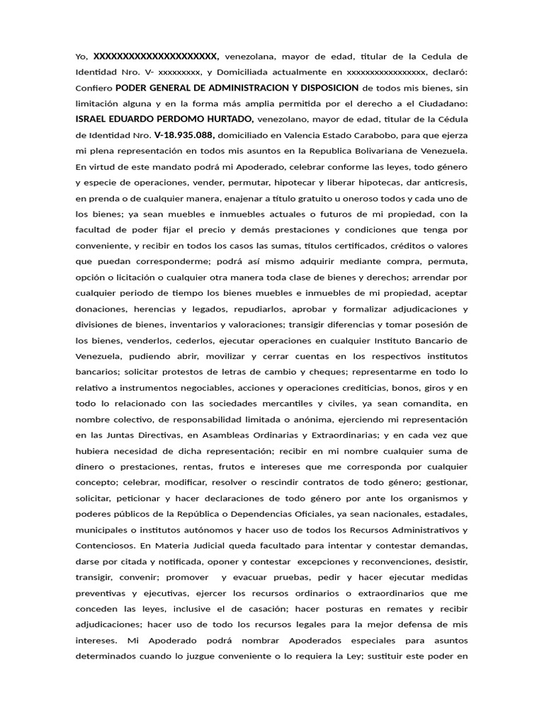 Poder General de Administracion y Disposicion | PDF | Propiedad