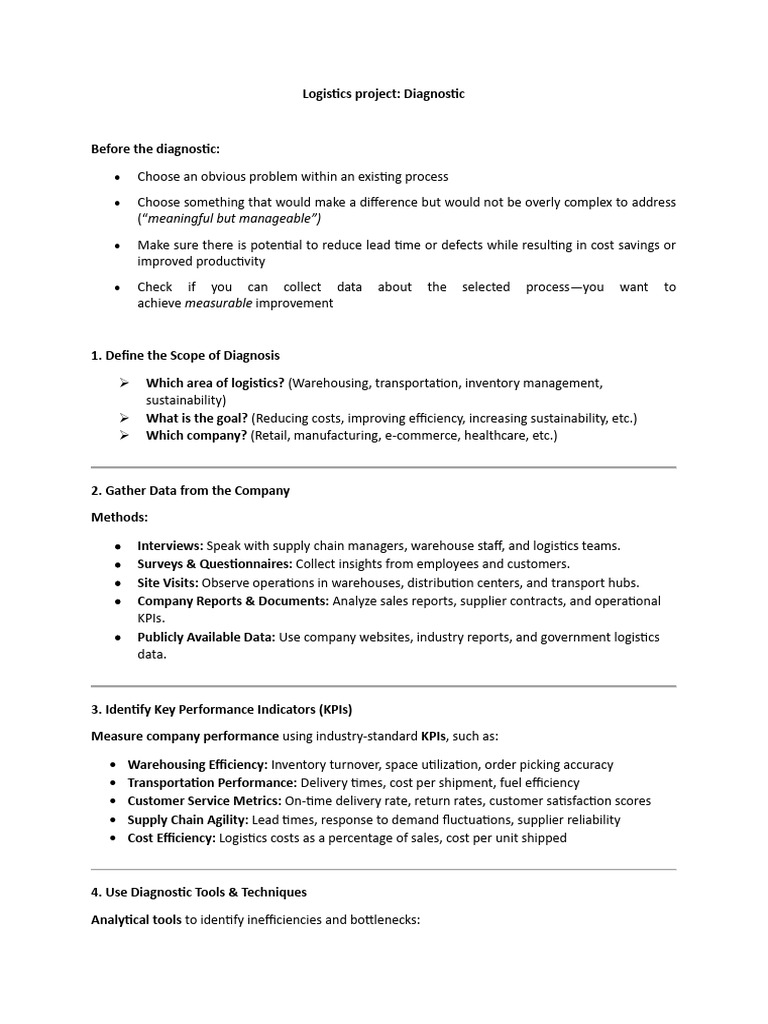 Logistics Project Diagnostic | PDF | Six Sigma | Performance Indicator