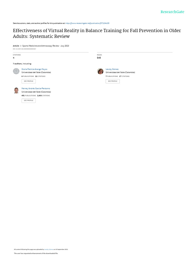 Efectividad Del Entrenamiento Virtual en El Balance de Personas Mayores | PDF | Virtual Reality ...