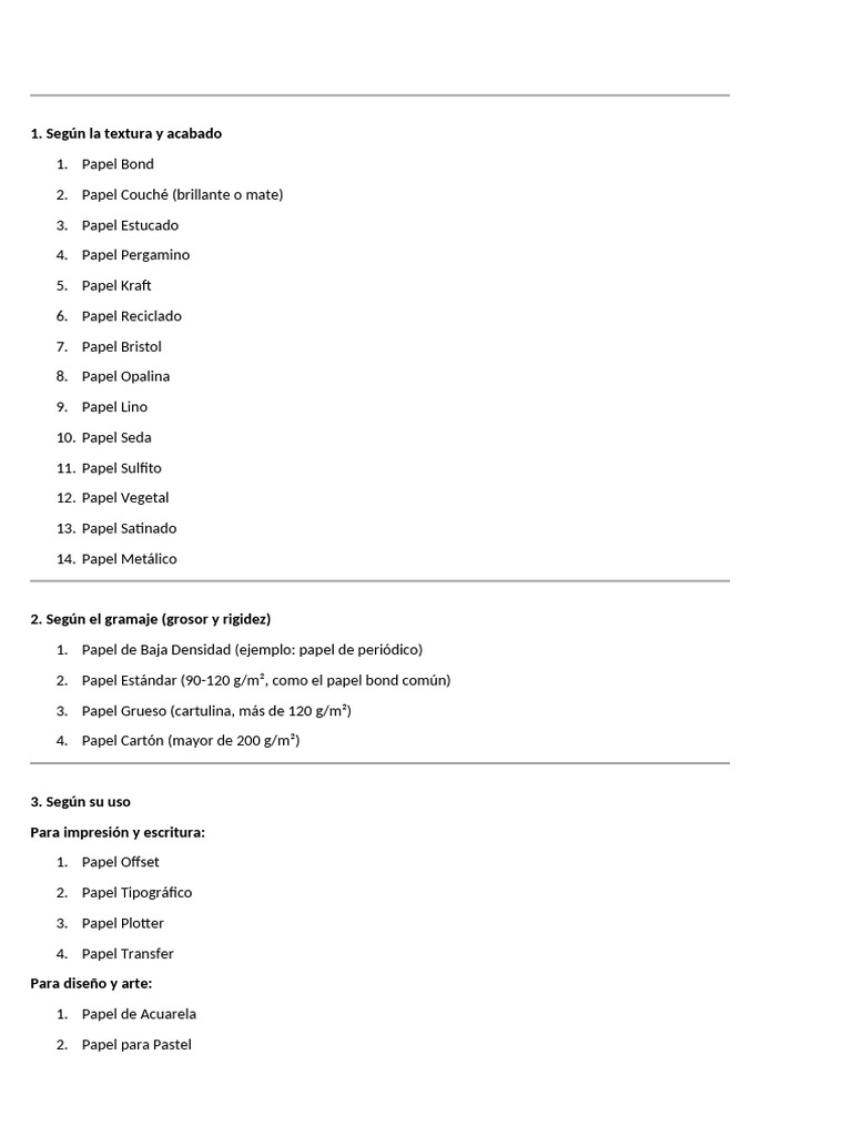 Tipos de Papeles | PDF | Papel | Equipo de oficina