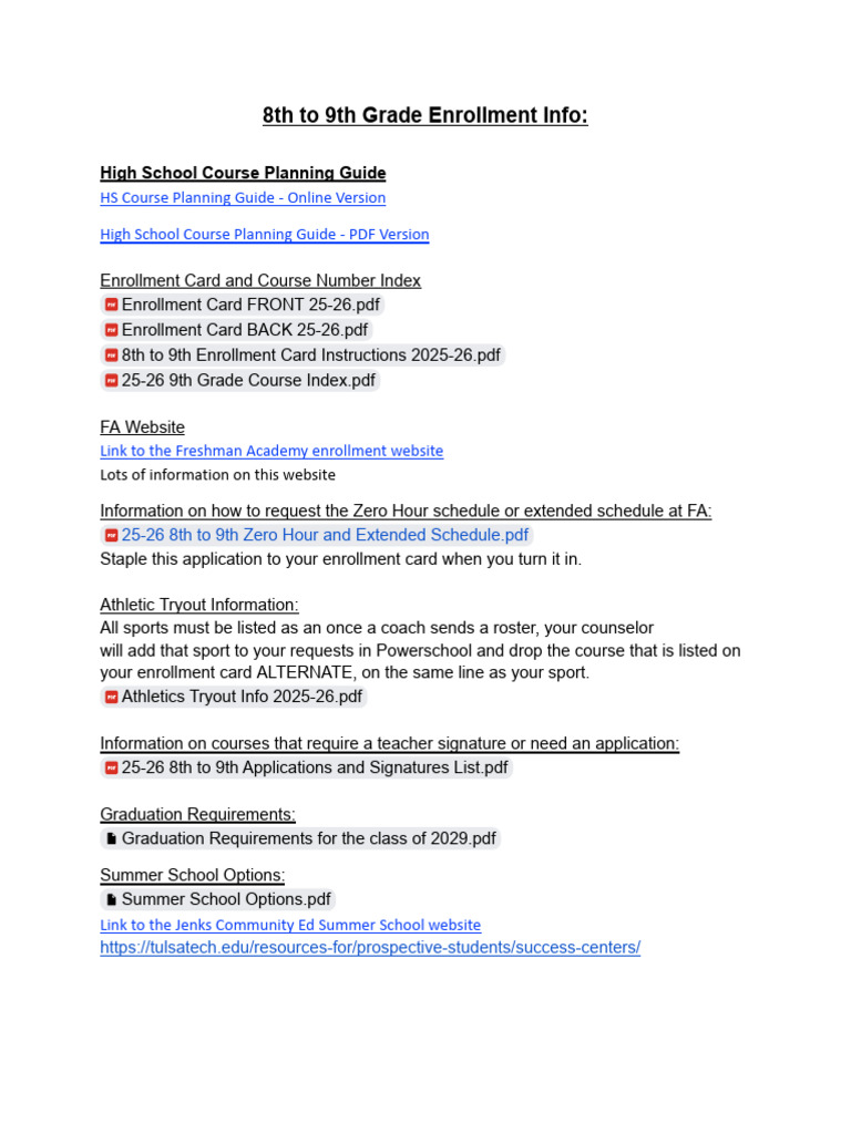 2025-26 8th to 9th Grade Enrollment Guide | PDF