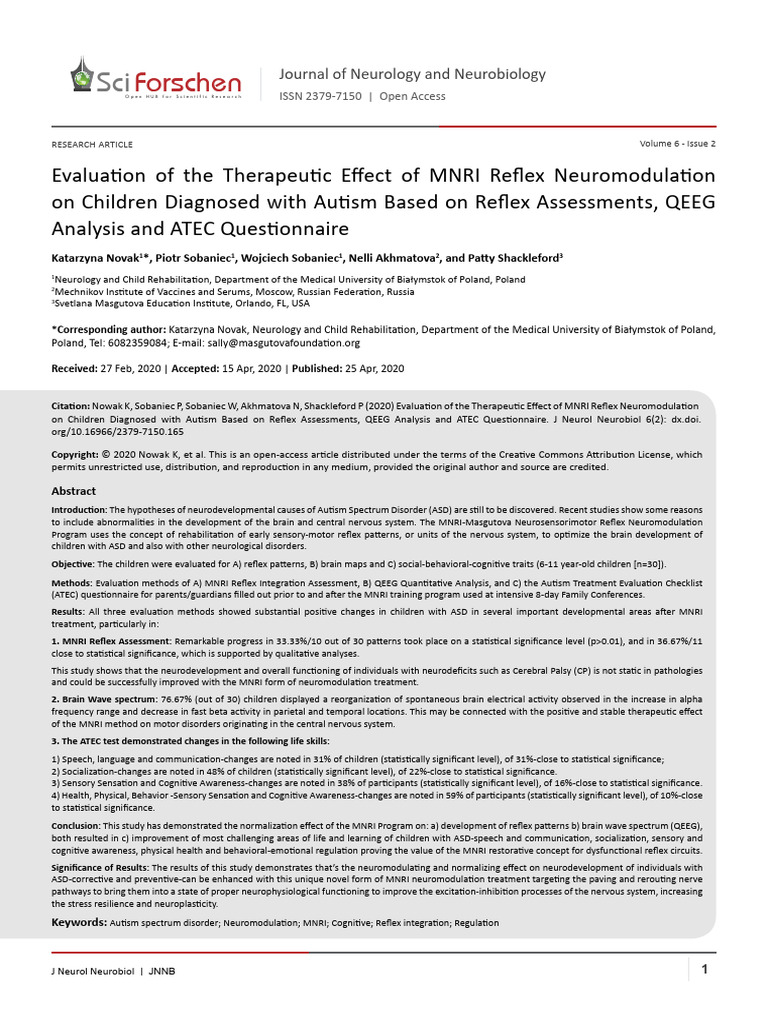 Evaluation of The Therapeutic Effect of MNRI Reflex Neuromodulation On ...