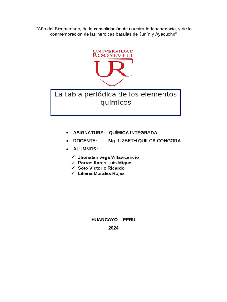 Informe de Practica8 Quimica Integrada | PDF | Tabla periódica | Química