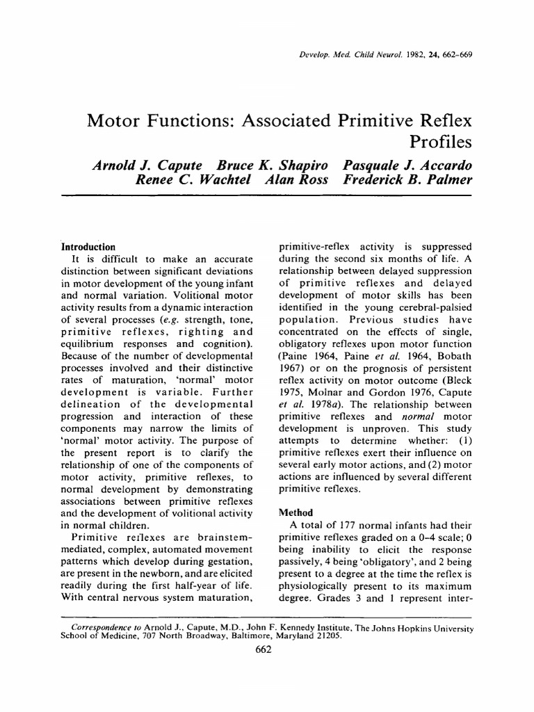 Motor Functions Associated Primitive Reflex Profiles | PDF | Anatomical Terms Of Motion
