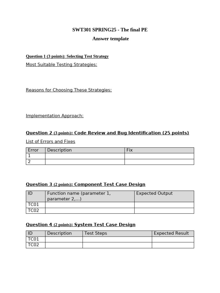 SWT301 PE Answer Template | PDF