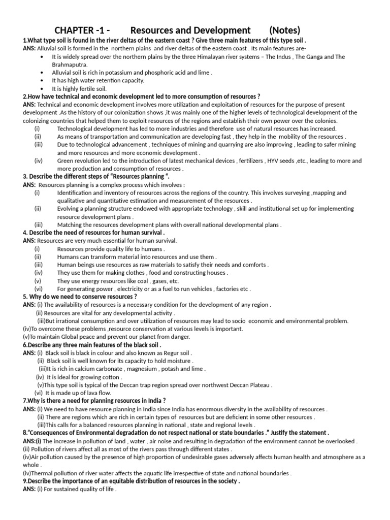 CHAPTER1 Notes Resources and Development | PDF | Erosion ...