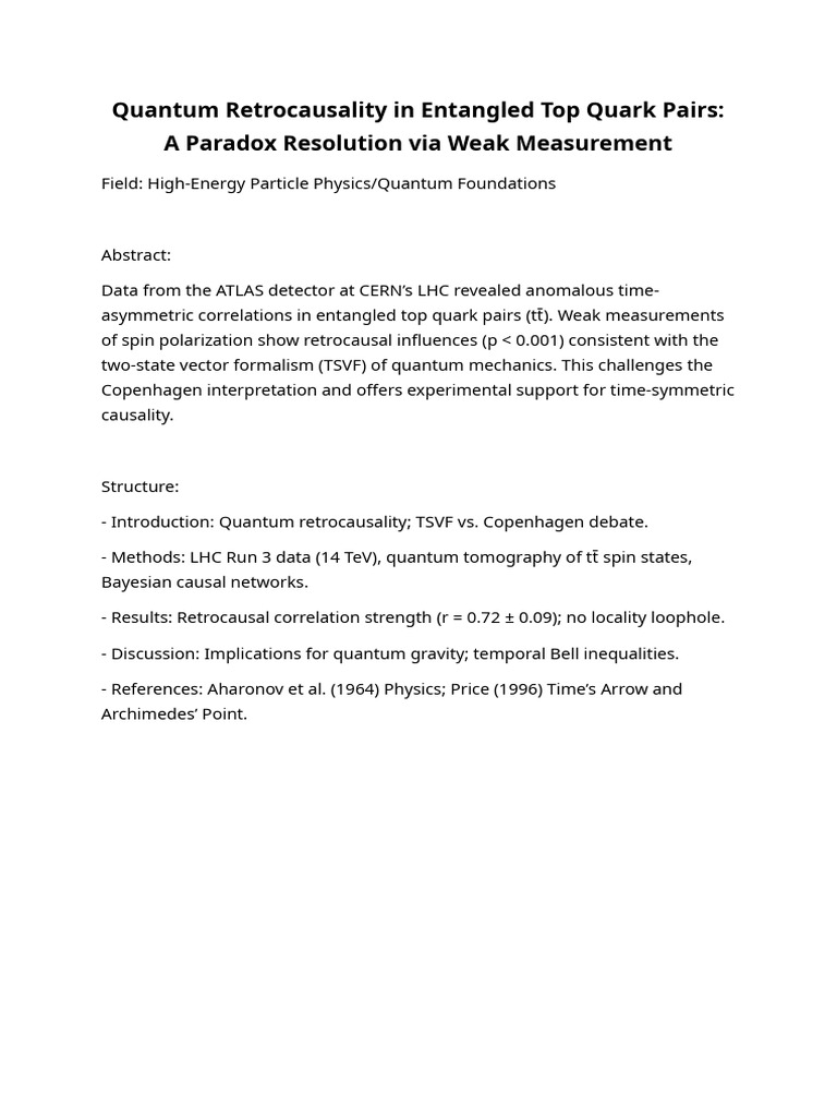 Quantum Retrocausality in Entangled Top Quark Pairs | PDF
