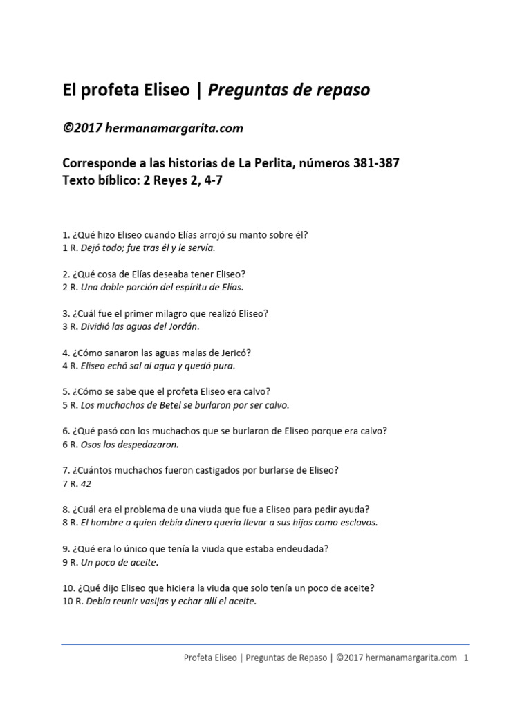 Preguntas sobre Eliseo para niños | PDF | Samaria