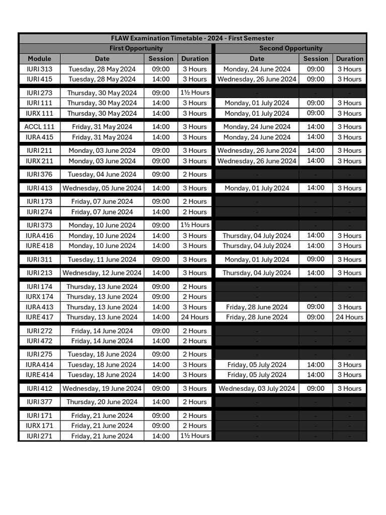 NWU 2024 Exam Timetable Overview | PDF