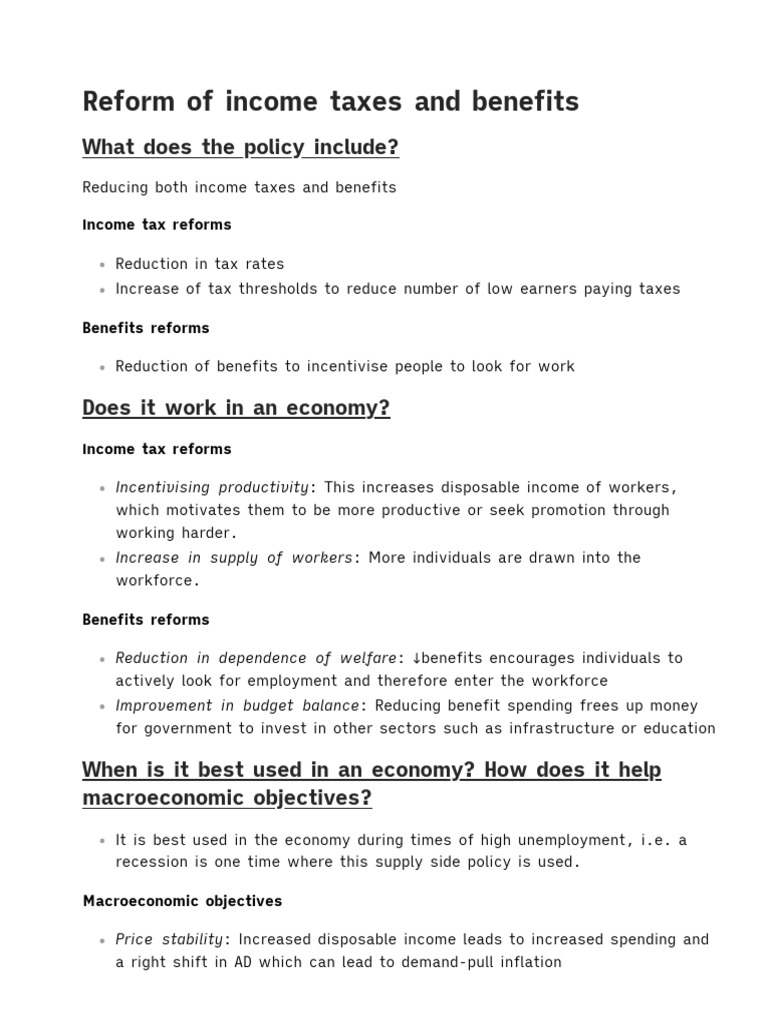 Reform of Income Taxes and Benefits | PDF | Taxes | Labour Economics