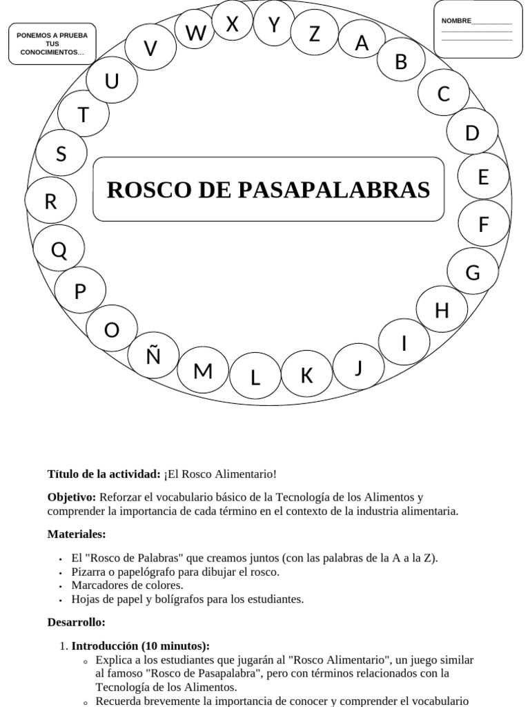Rosco de Palabras | PDF | Alimentos | Las bacterias