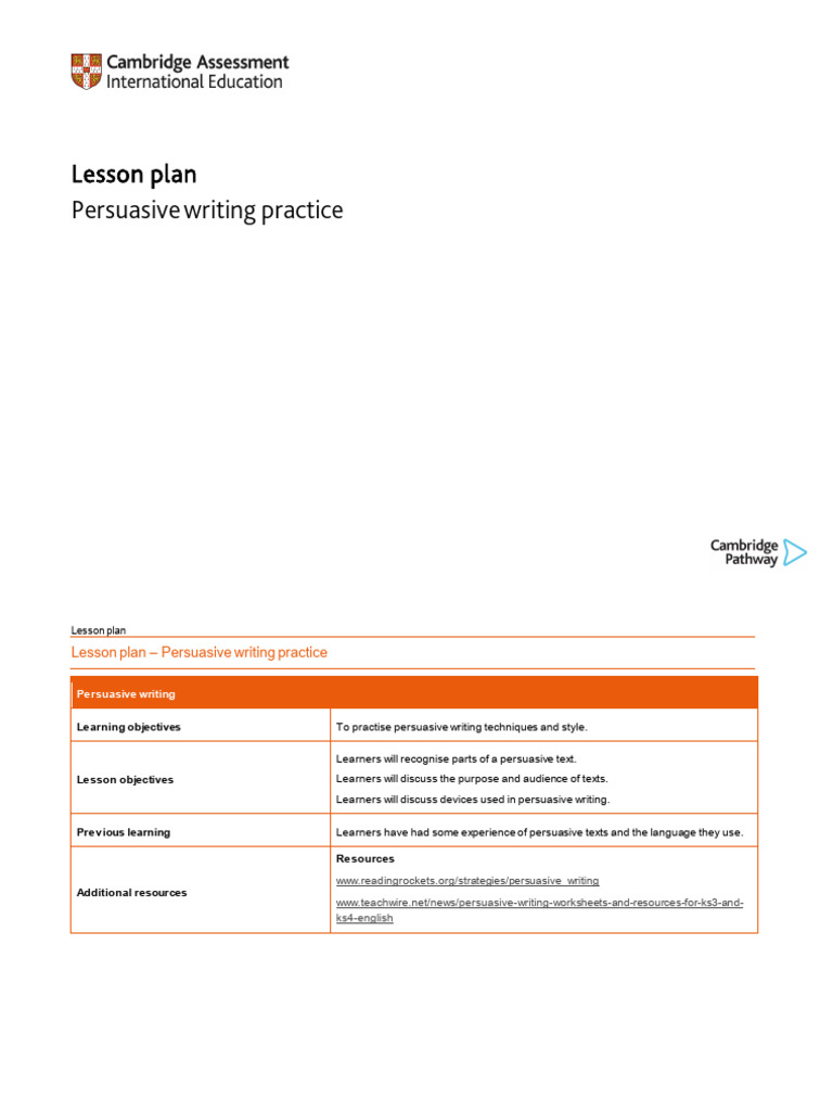 Persuasive_writing_lesson_plan | PDF | Lesson Plan | Human Communication
