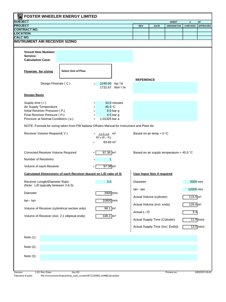 AirReceiverSizing foster | PDF | Microsoft Excel | Pressure