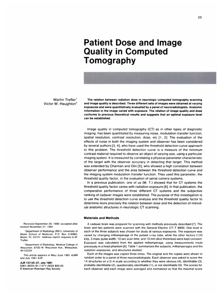 Patient Dose and Image Quality in Computed Tomography | PDF | Ct Scan | Medical Imaging