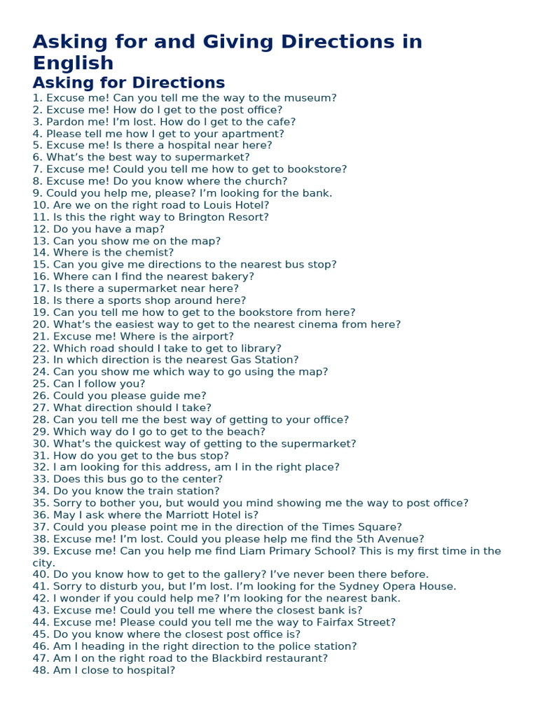Directions in English: Asking & Giving | PDF