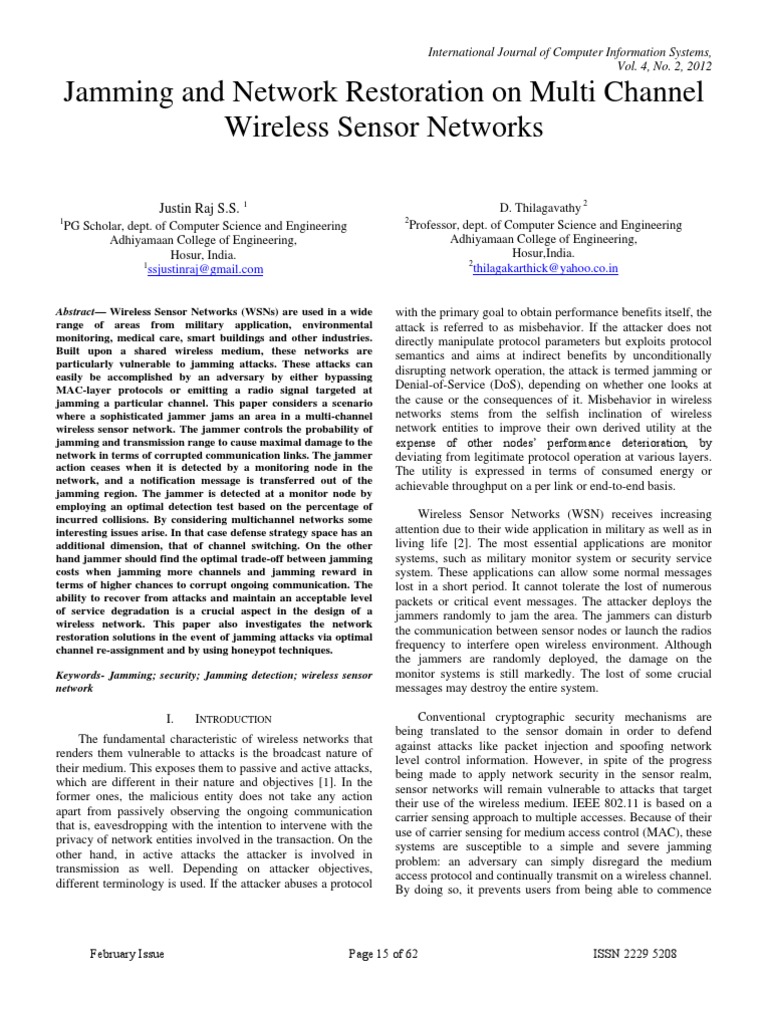 Jamming and Network Restoration On Multi Channel Wireless Sensor Networks | Download Free PDF ...