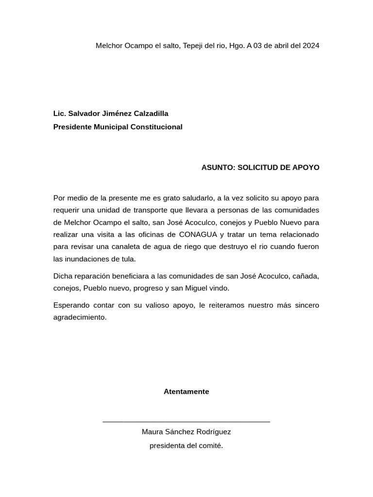 Solicitud de Apoyo | PDF