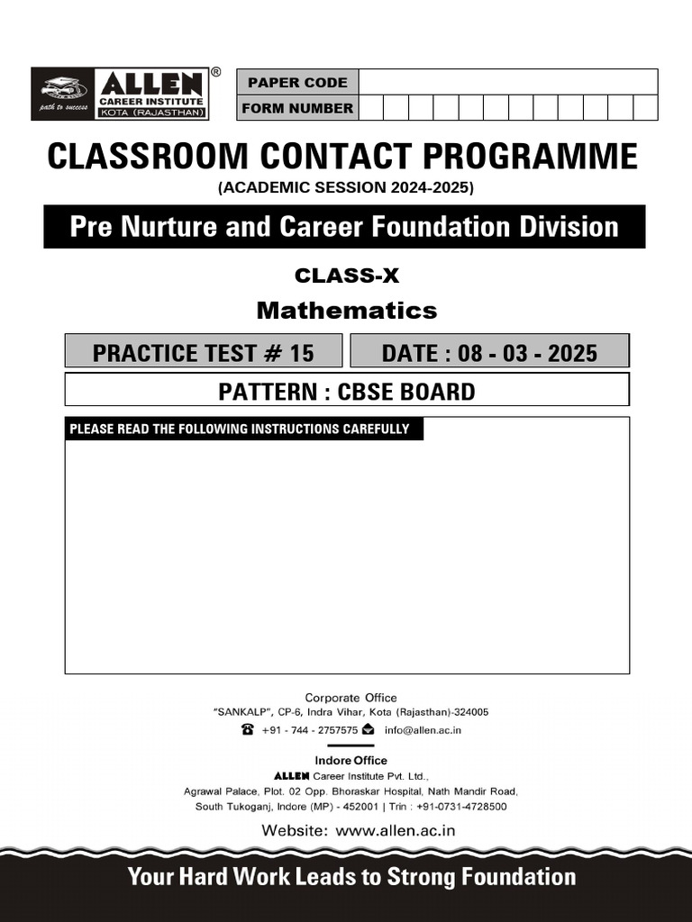 10th Maths Pre-Board-15 Paper 0803 | PDF | Area | Circle