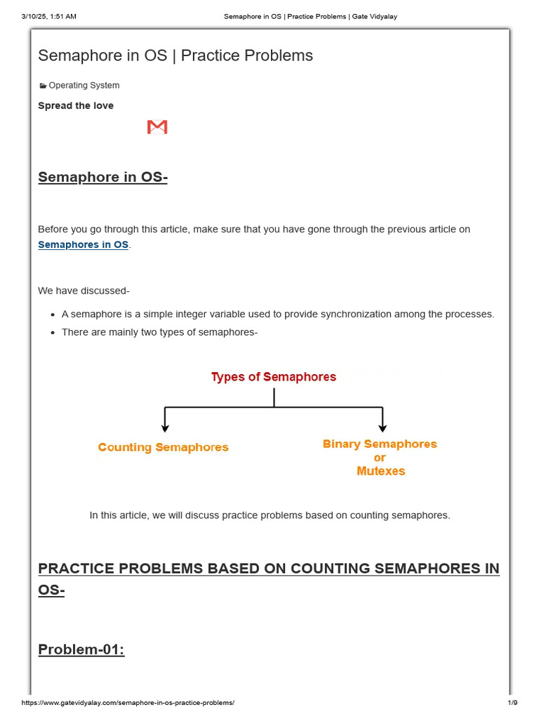 Semaphore in OS _ Practice Problems _ Gate Vidyalay | PDF | Computer Architecture | Computer Science