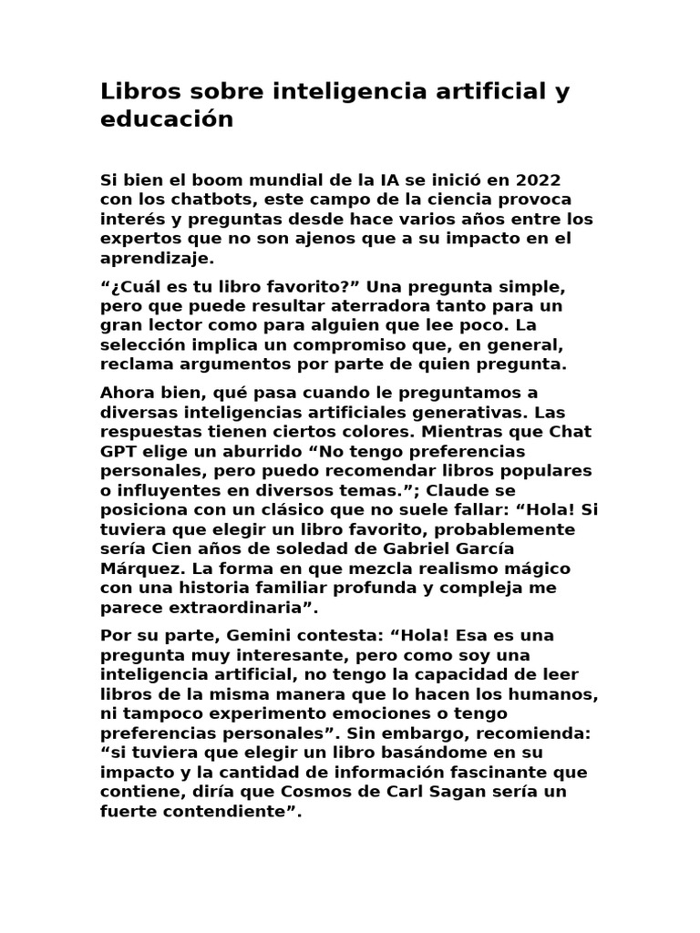 Libros Sobre Inteligencia Artificial y Educación | PDF | Inteligencia ...