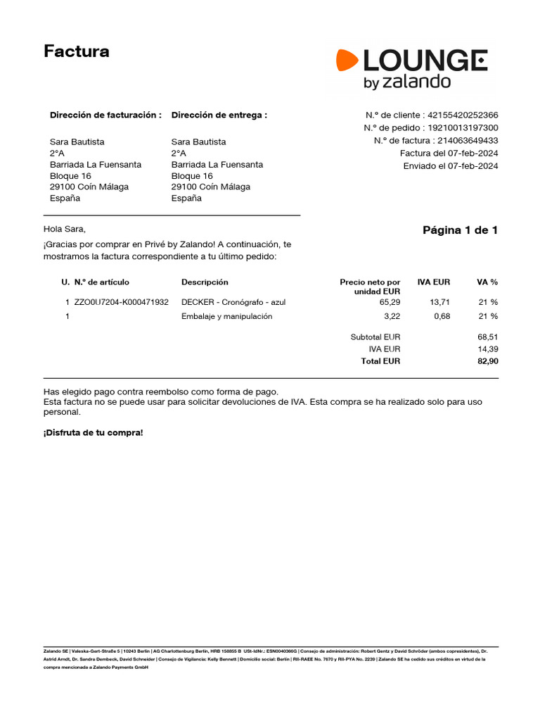 factura zalando | PDF