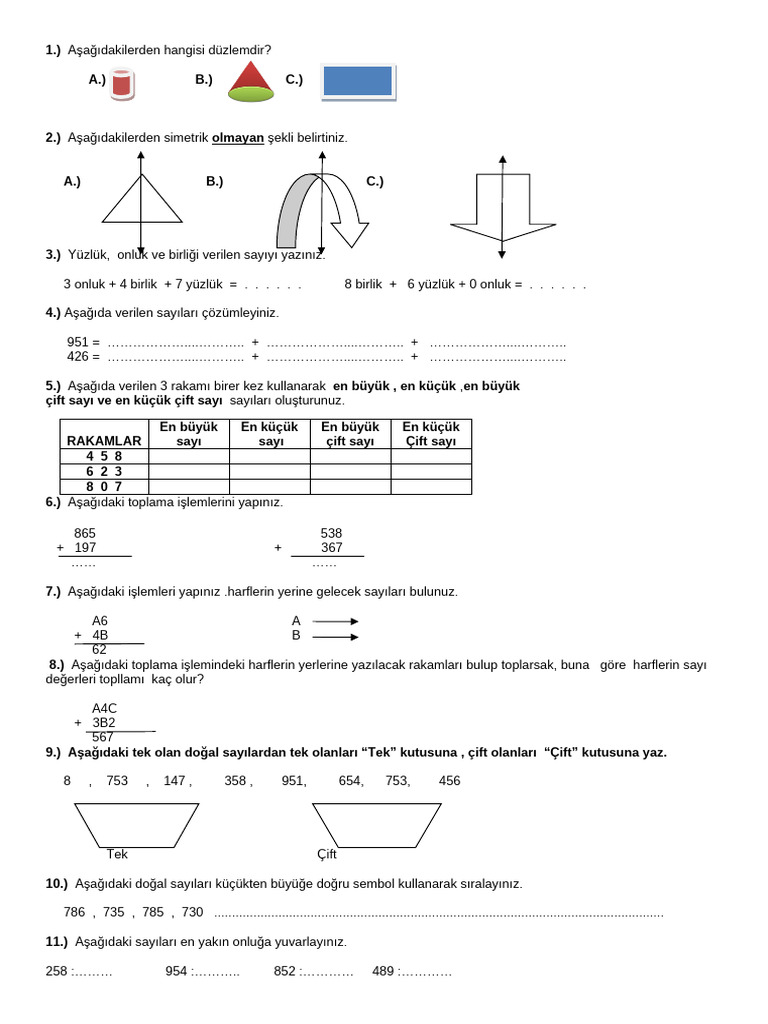 SINAV MATEMATİK 4 İKK | PDF