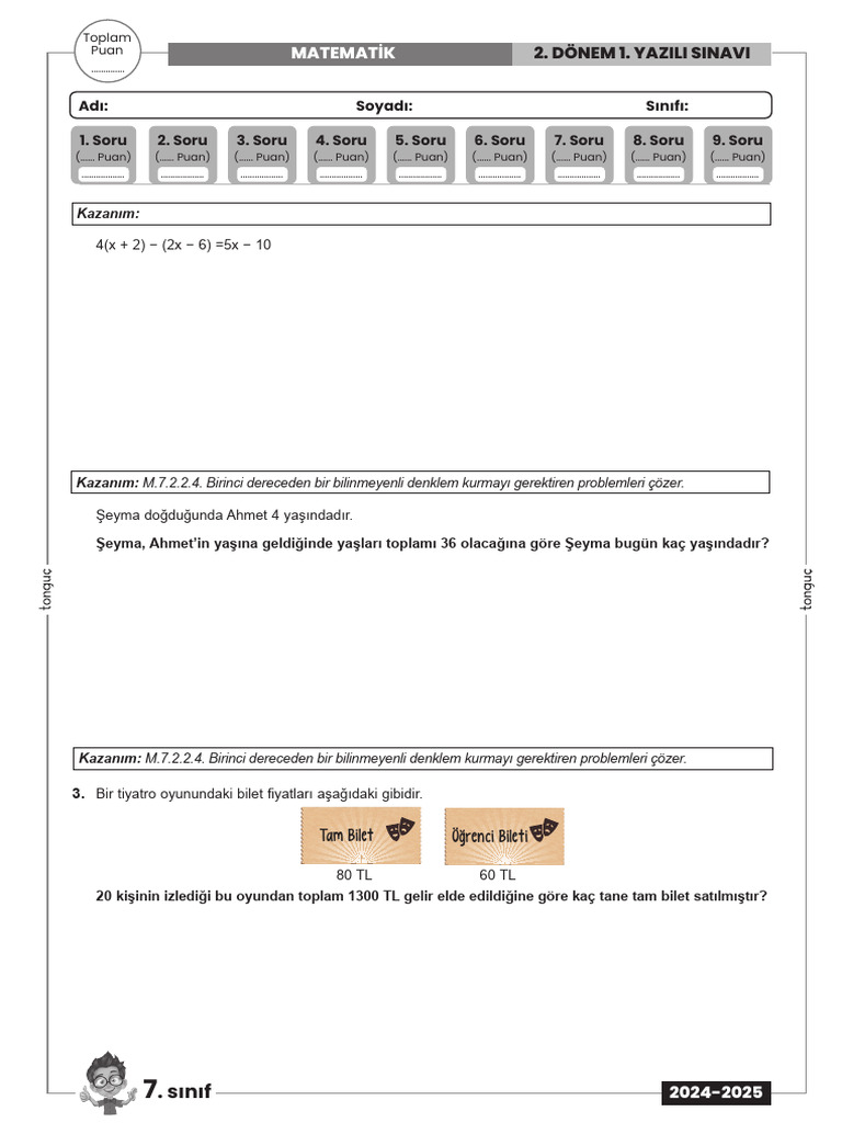 7 Sinif Matematik 2 Donem 1 | PDF