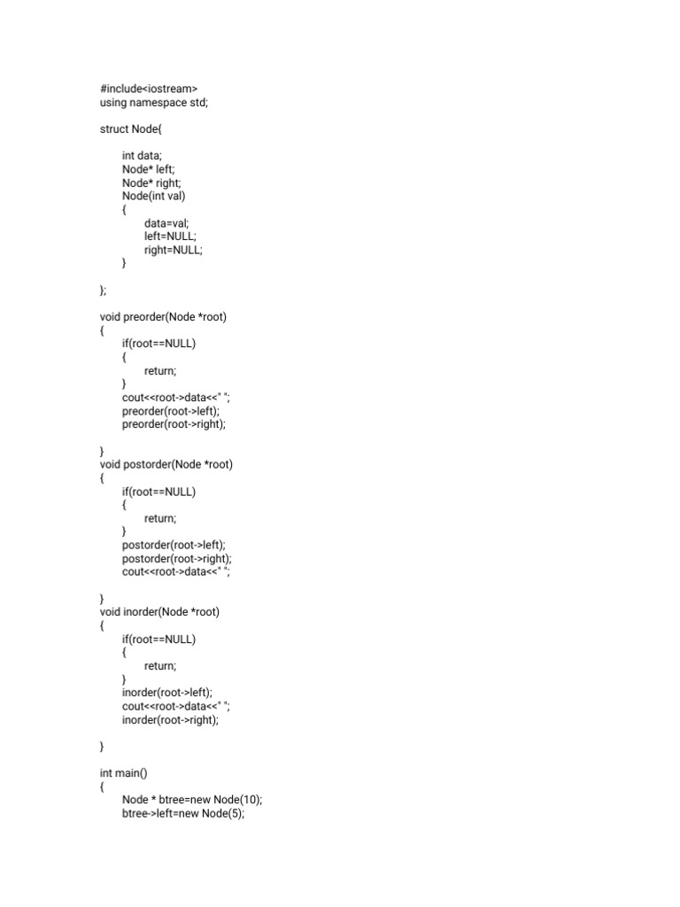 Tree Traversal Methods in C++ | PDF