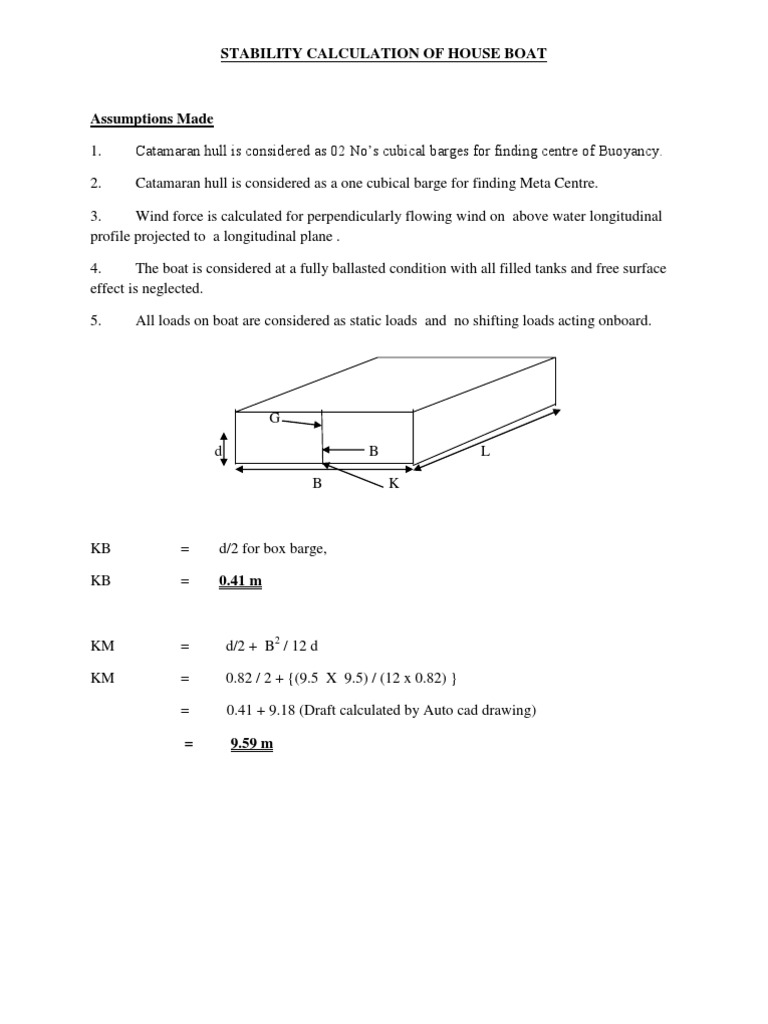 Stability Calculation of House Boat | PDF