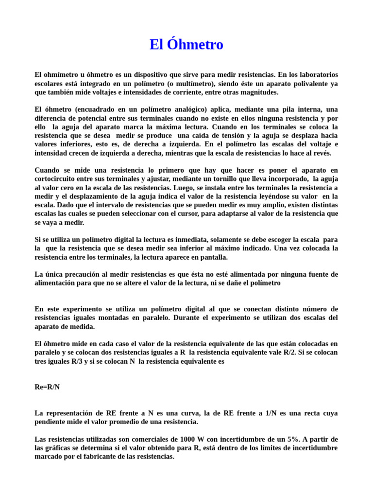 Óhmetro | PDF | Resistencia Eléctrica y Conductancia | Cantidades fisicas