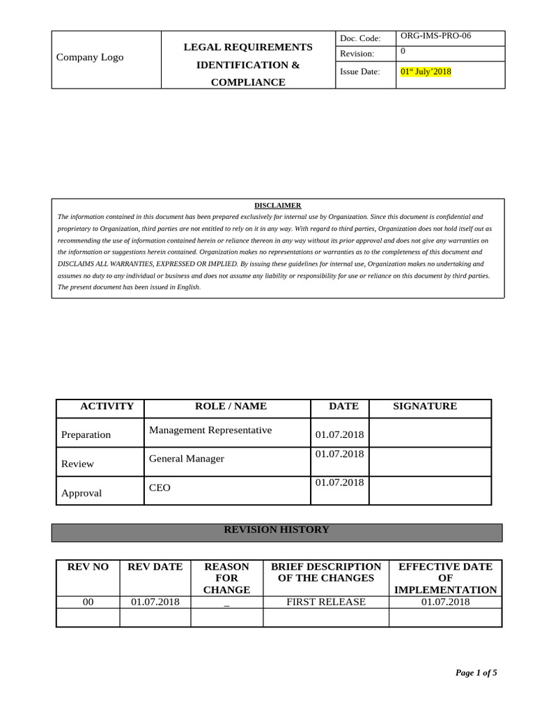 ORG-IMS-PRO-06 LRI & Compliance | PDF | Regulatory Compliance