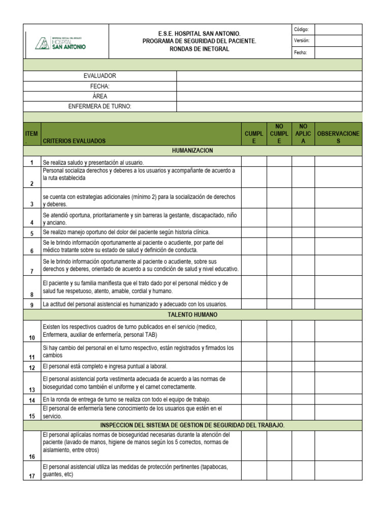 Lista de Chequeo Practicas Integrales | PDF | Hospital | Lavado de manos
