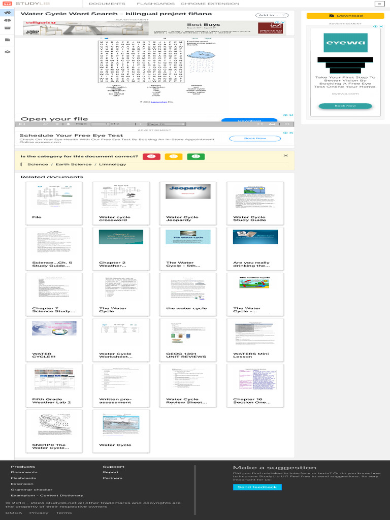 Water Cycle Word Search - Bilingual Project Fiñana | PDF | Water Cycle ...