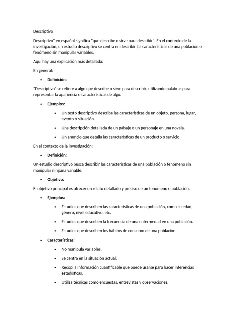 Estudio Descriptivo: Definición y Ejemplos | PDF