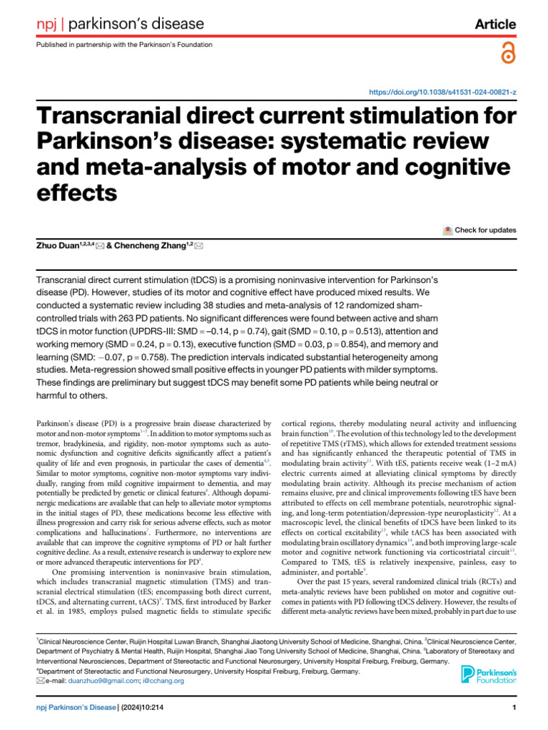 Transcranial direct current stimulation for Parkinson’s disease | PDF ...