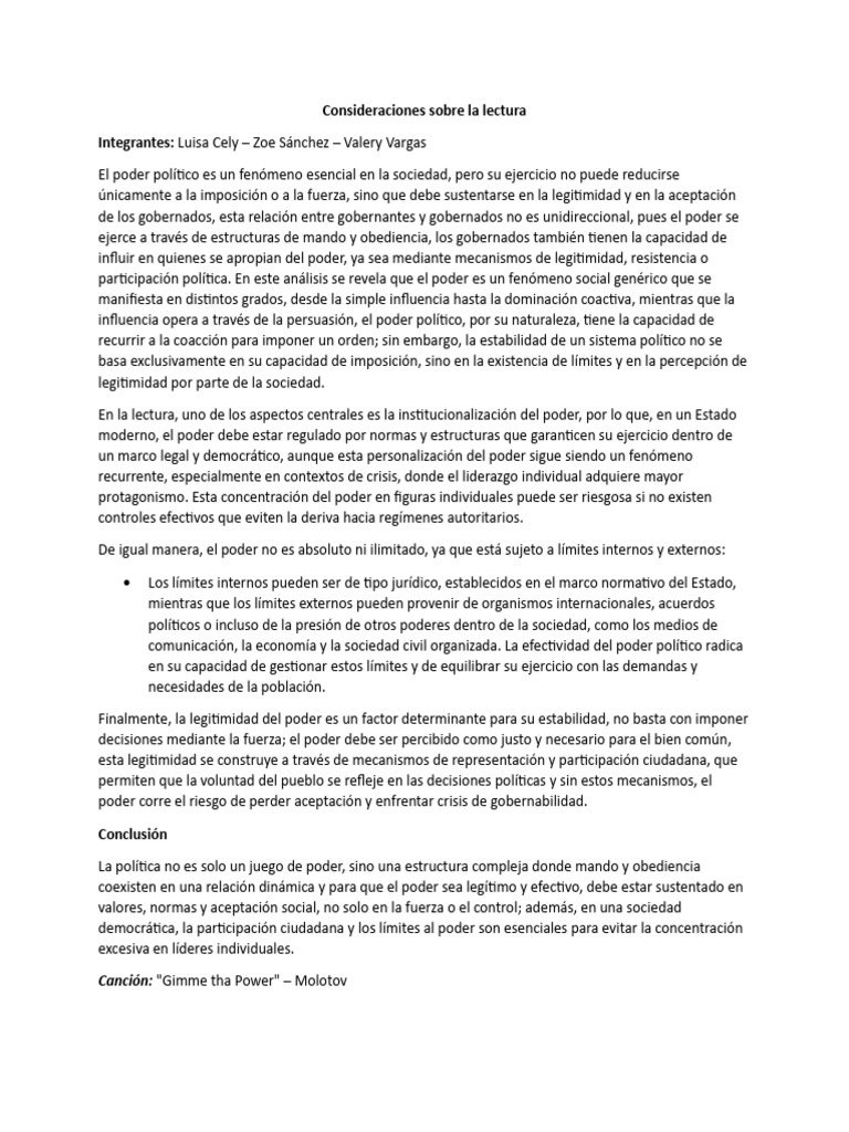 UPO - Consideraciones Texto Sociedad Politica, Estructura de Poder y de ...