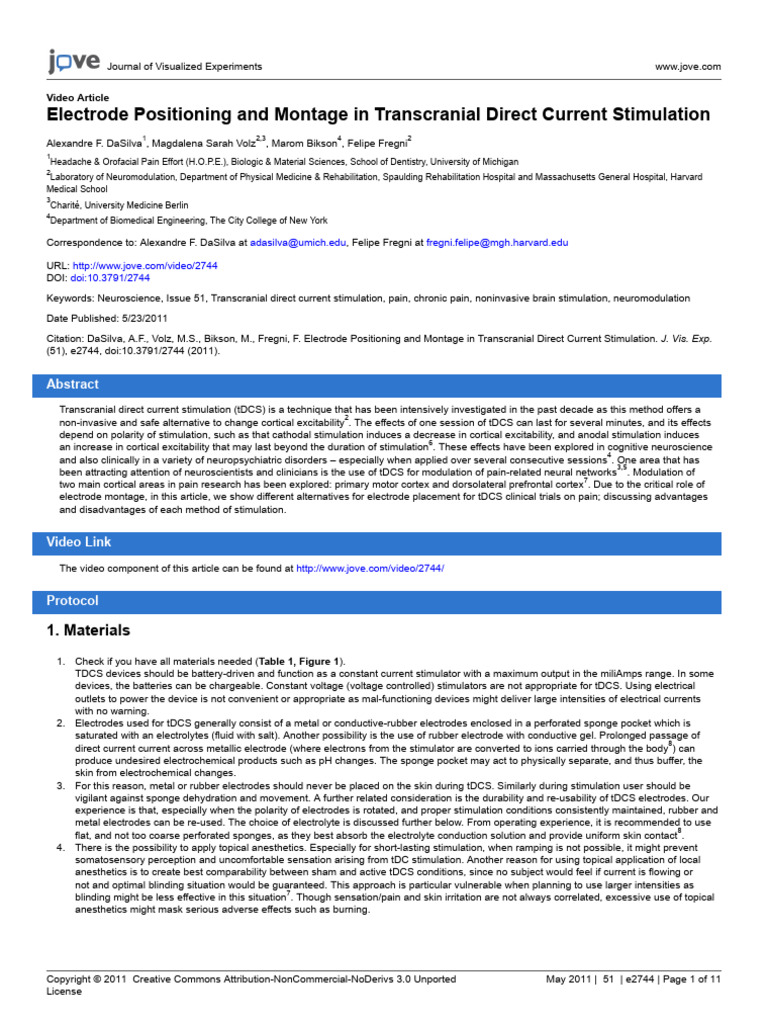 Electrode Positioning and Montage in Transcranial Direct Current Stimulation | PDF | Neuroscience