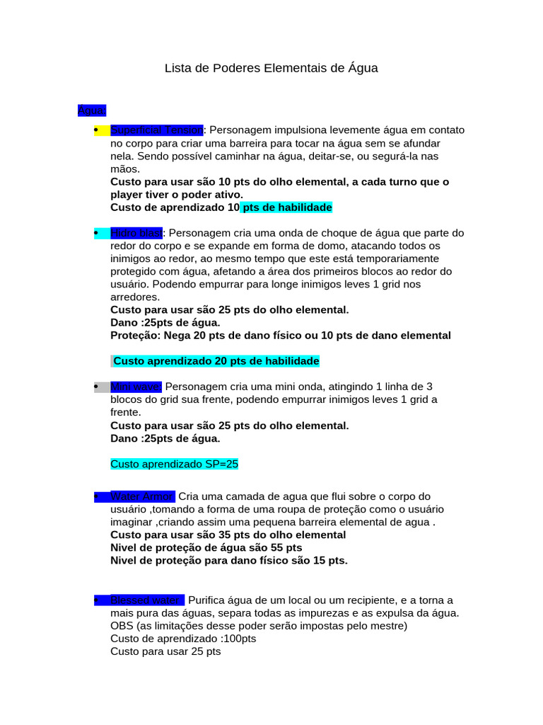 Lista de Poderes de Água | PDF