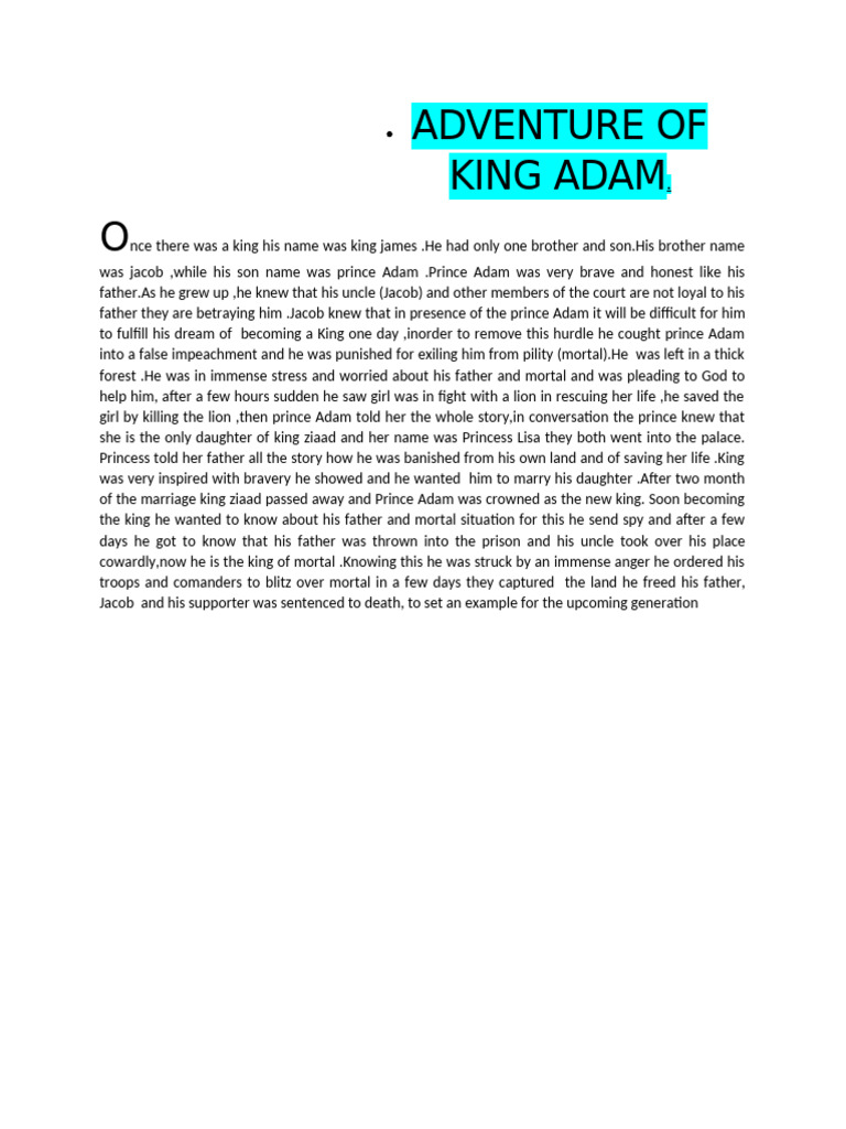 Adventure of King Adam O | PDF