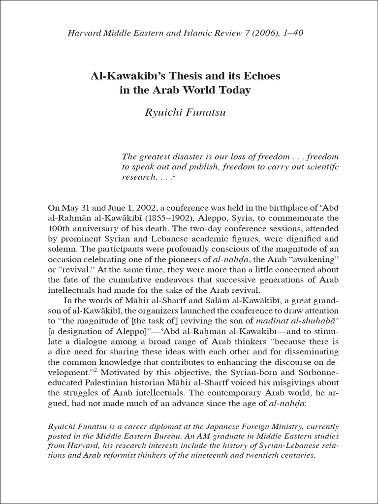 FUNATSU-Al-Kawakibi's Thesis and Its Echoes Ine The Arab World Today ...