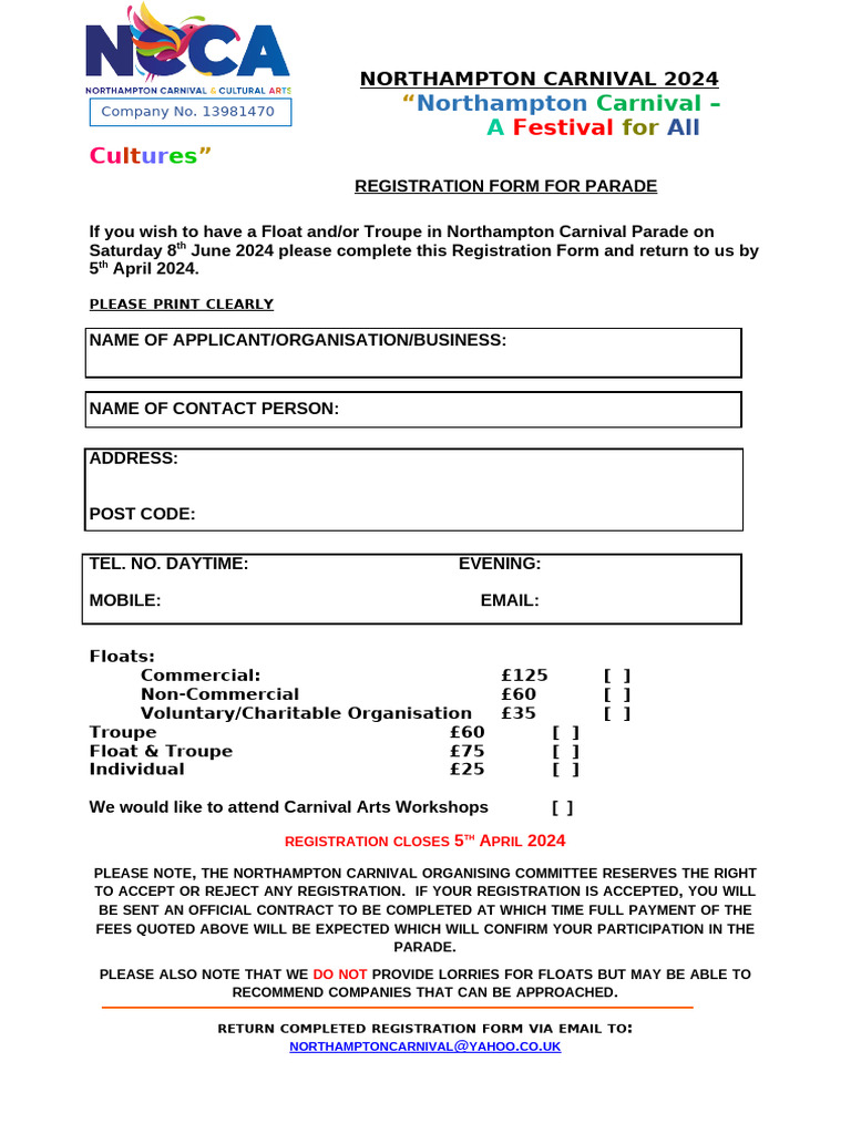 2024 Parade Registration Form | PDF