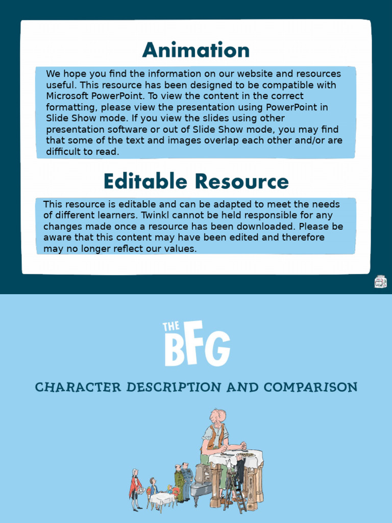 The BFG Character Description and Comparison PowerPoint | PDF | Microsoft Power Point