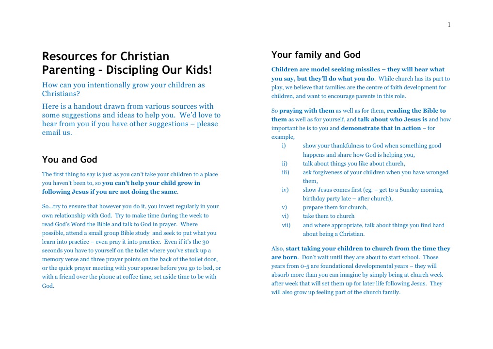 Resources For Christian Parenting - Discipling Our Kids!: Your Family ...