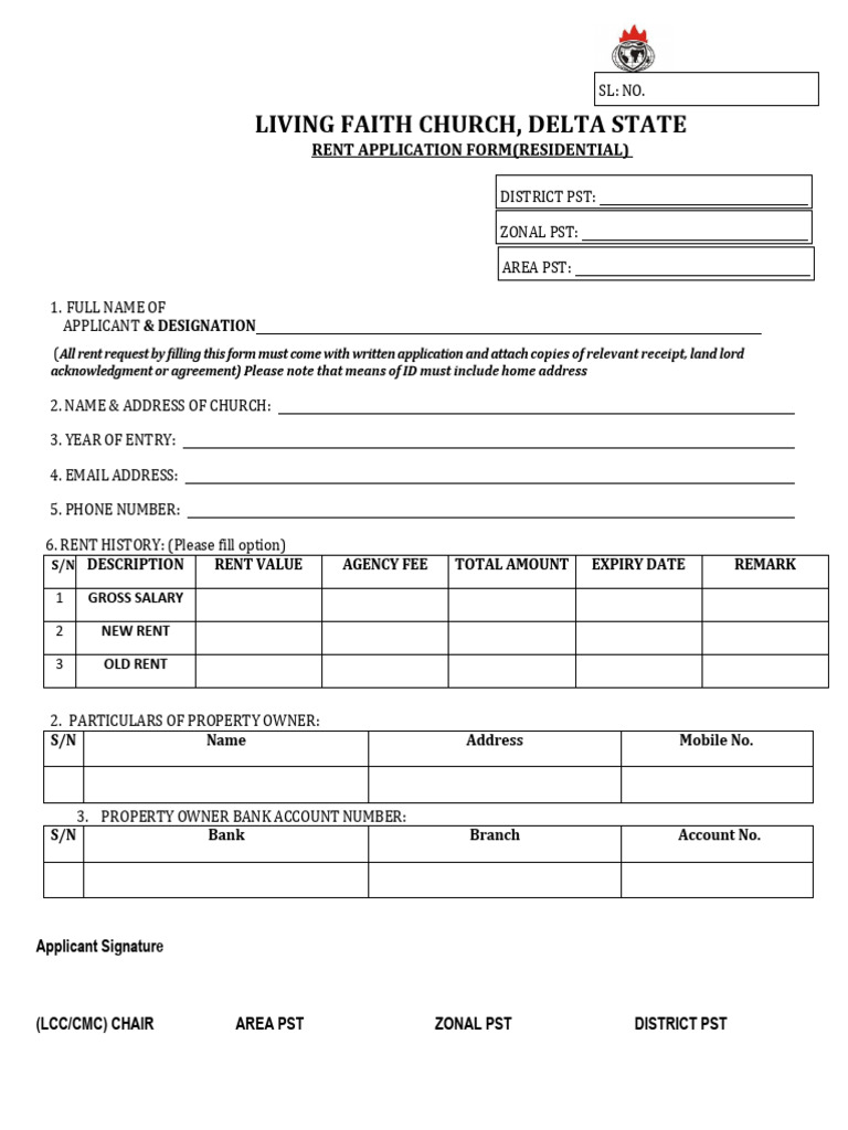 LFC Residential Rent Application Form | PDF