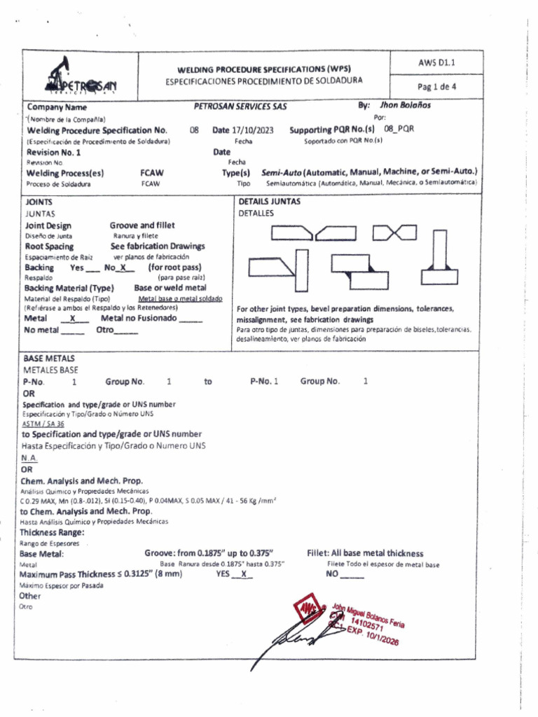 WPS 08 FCAW E7XT-XC | PDF