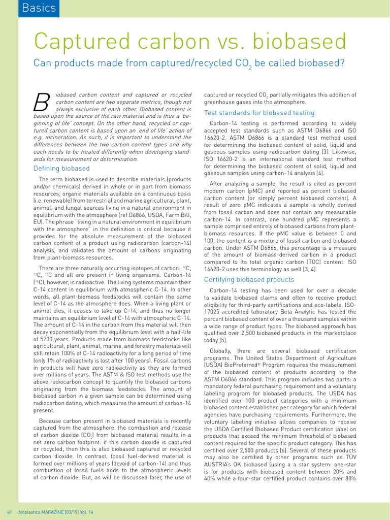 Captured Carbon vs. Biobased - Article - 071119 | PDF | Radiocarbon Dating | Carbon Dioxide