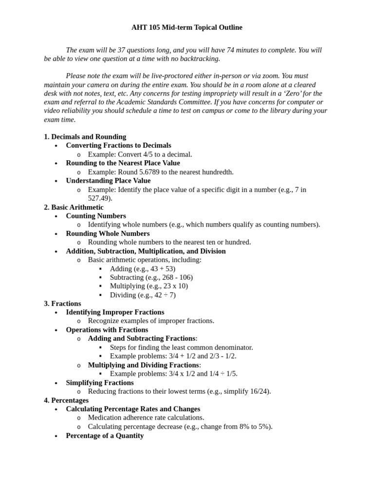 AHT105 MIDTERM Topical Outline | PDF | Rounding | Anatomical Terms Of ...