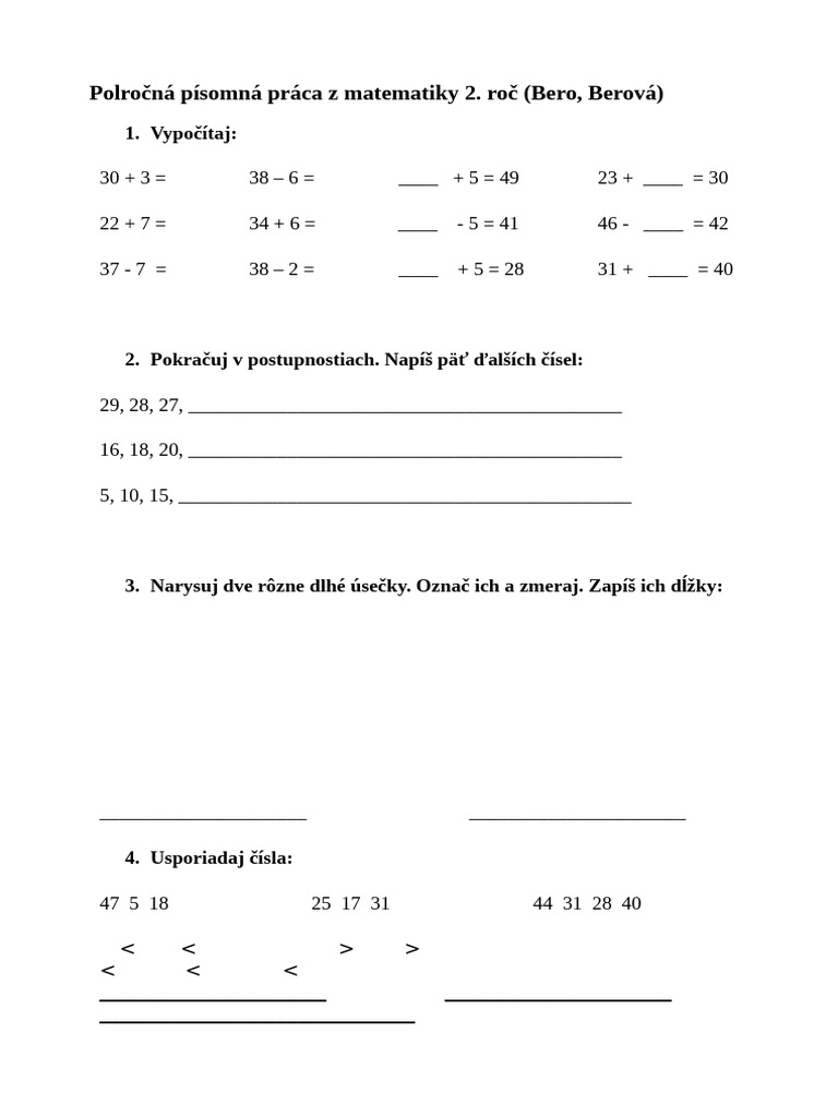 Polročná písomná práca z matematiky | PDF